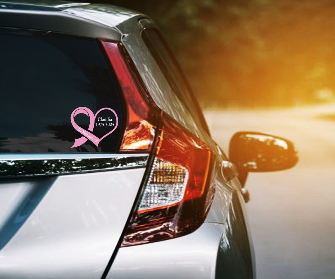Breast Cancer Memorial Car Window Sticker, Personalized Pink Heart ...