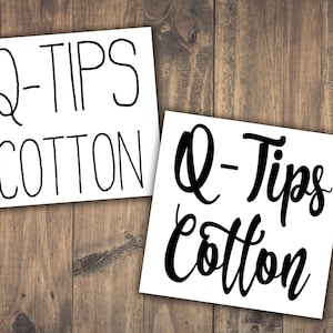 Q-tips and Cotton Vinyl Decals, Bathroom Organization Decals, Organize ...