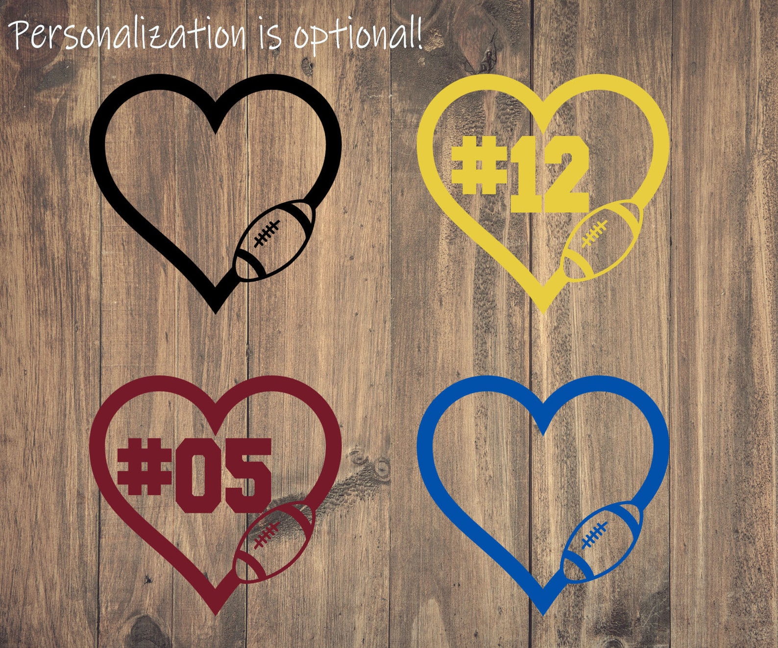 Football Heart Vinyl Decal Custom Football Player Number - Etsy