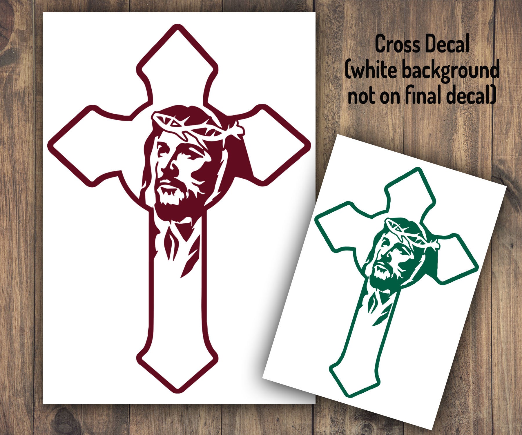 Jesus Face in Cross Vinyl Decal, Religious Car Window Sticker, Memorial ...