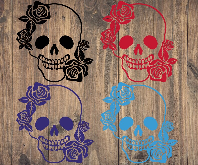 Skull With Roses Vinyl Decal, Smiling Skull With Flowers Car Window ...
