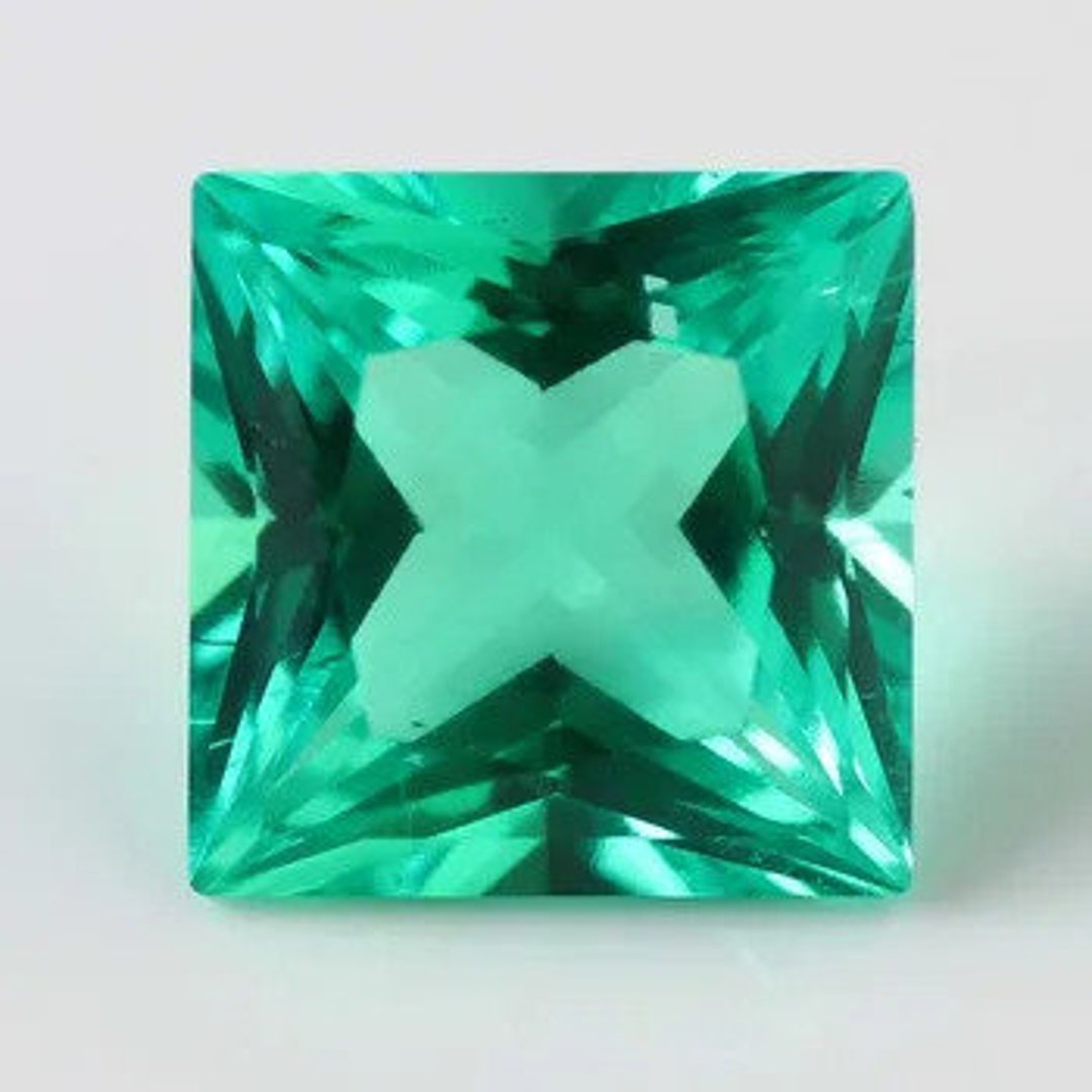 Princess Cut Lab Created Emerald Faceted Loose Gemstone Hydrothermal ...
