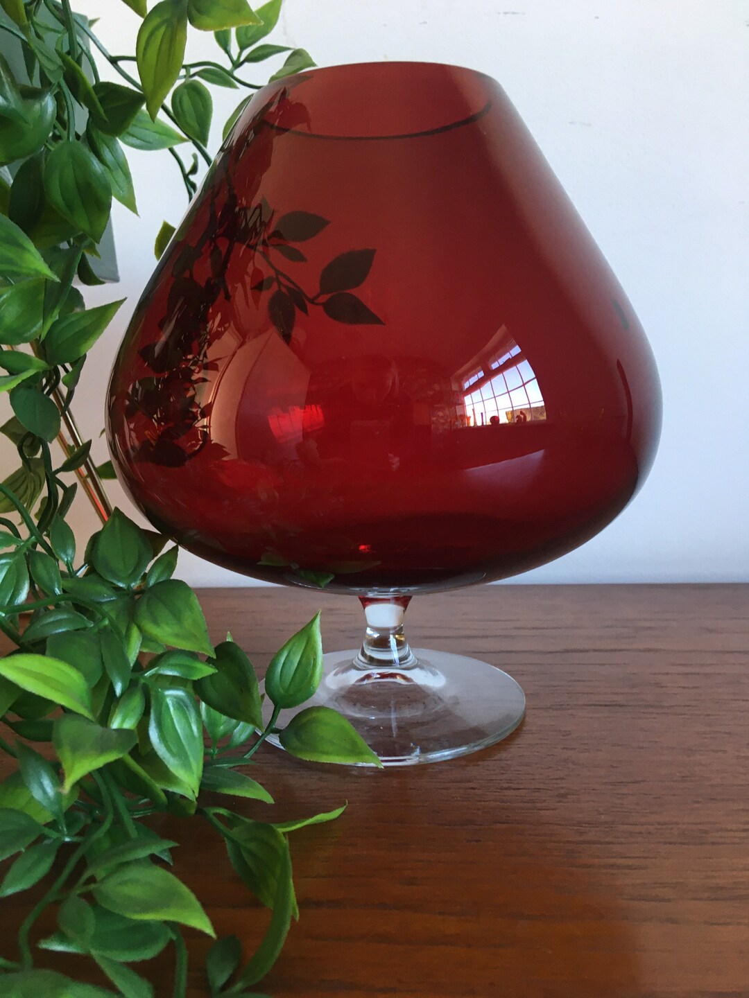 Vintage Ruby Red Oversized Brandy Glass Vase - Etsy UK