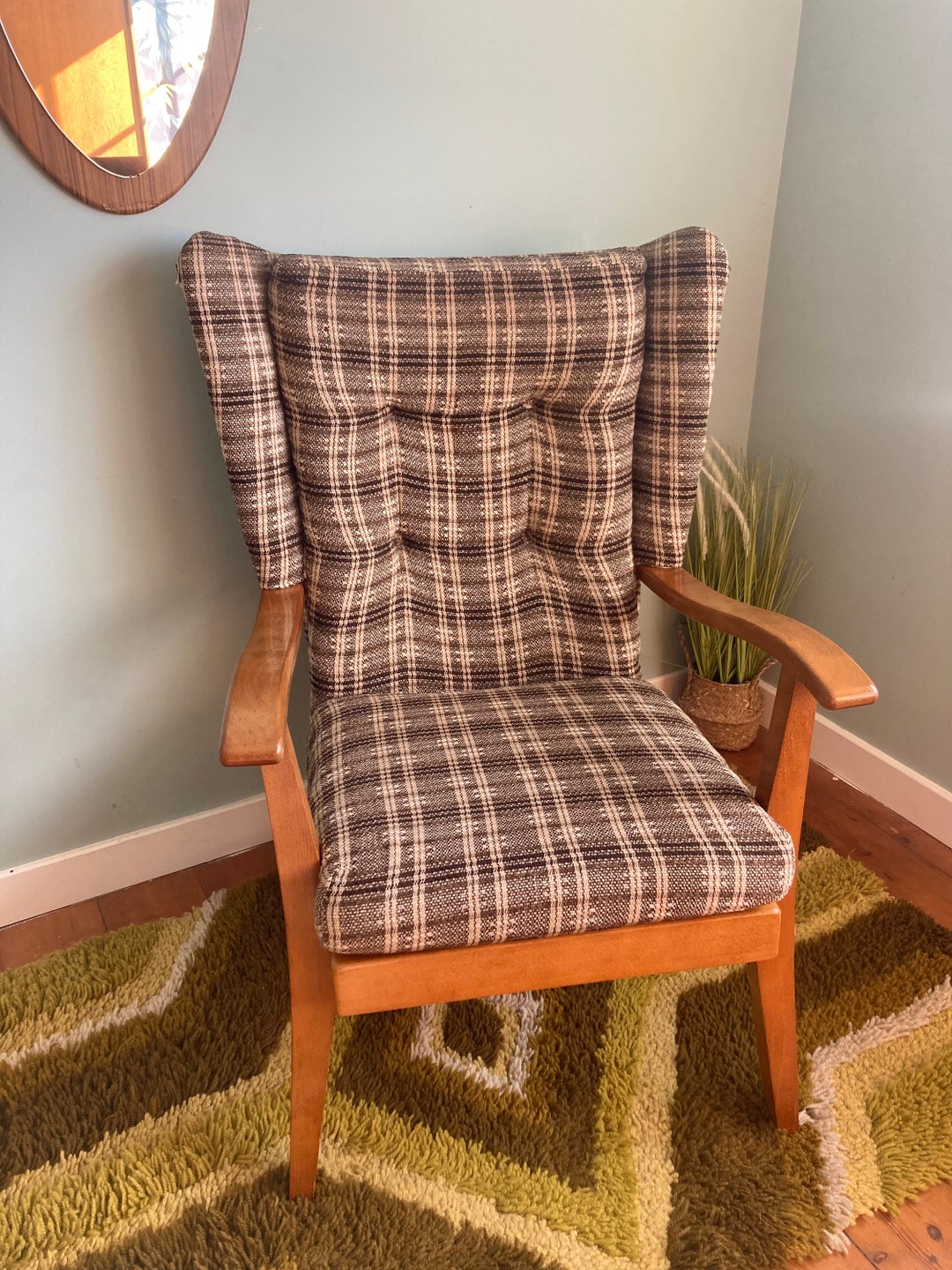 Mid Century Wingback Check Chair - Etsy UK