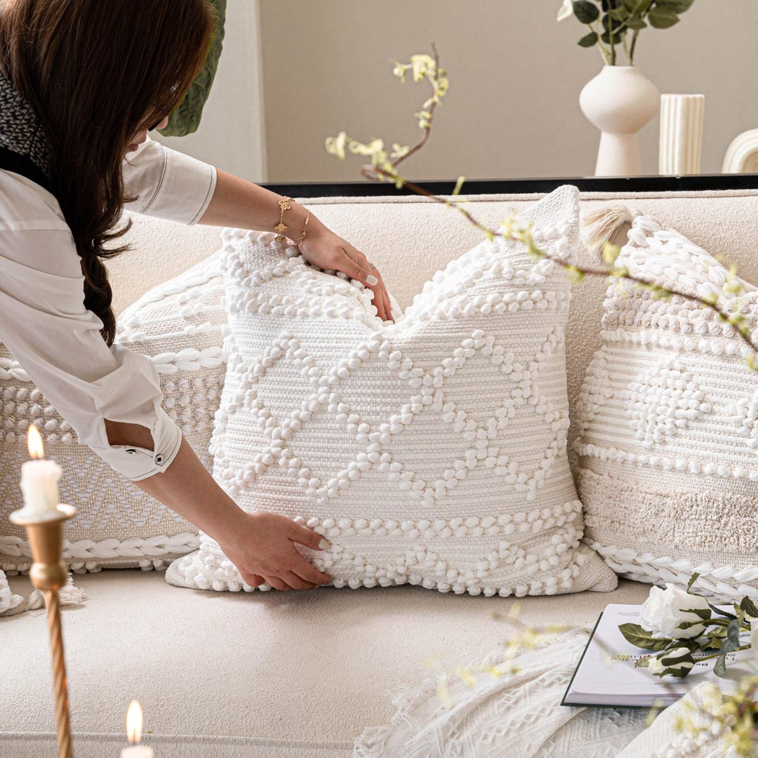 Decorative Handmade Throw Pillow | Pure White Sofa Pillow | Minimalist ...