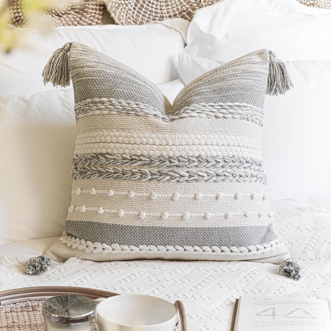 Gray Handmade Decorative Throw Pillow, Boho Accent Throw Pillow for ...