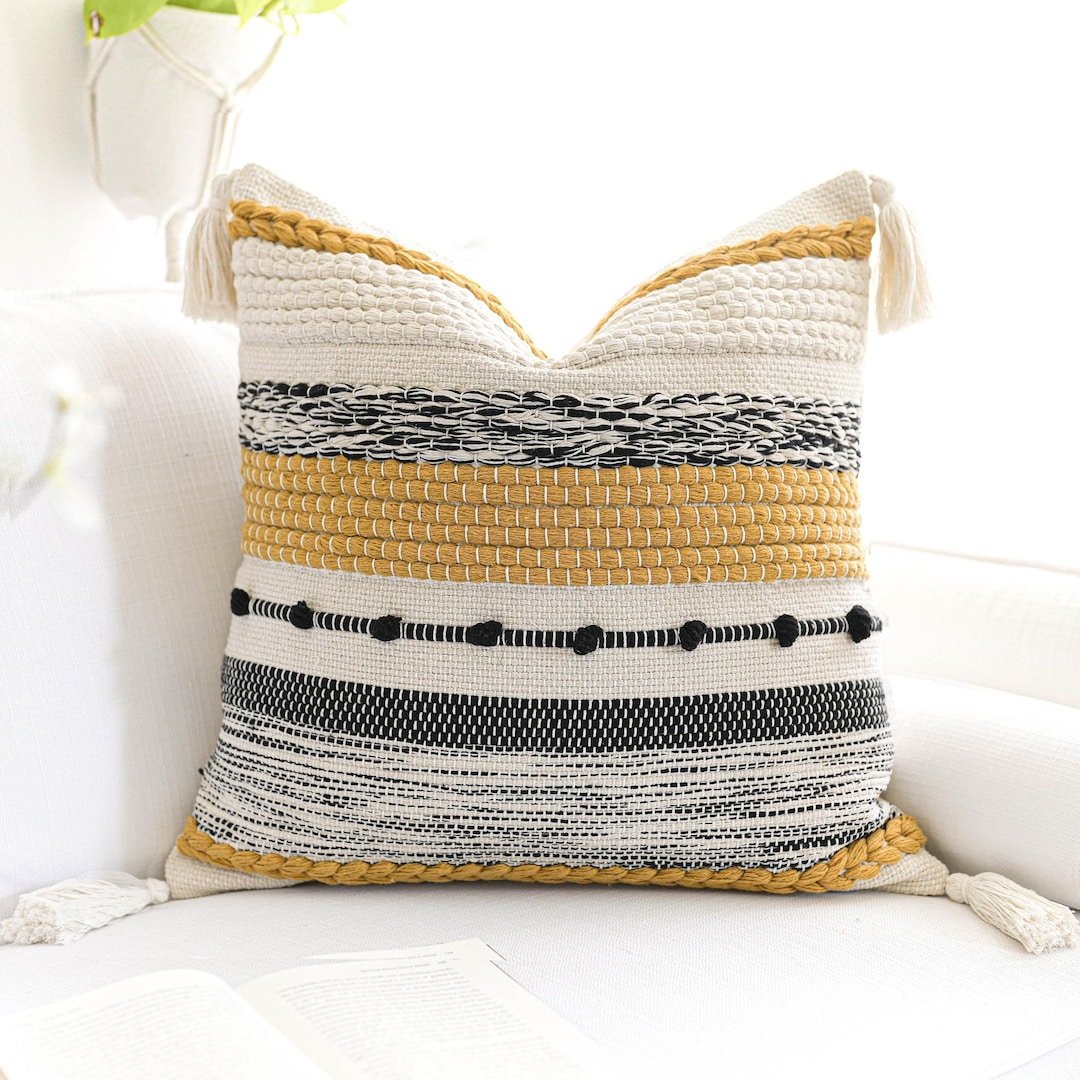 Mustard Handmade Decorative Throw Pillow, Boho Accent Throw Pillow for ...