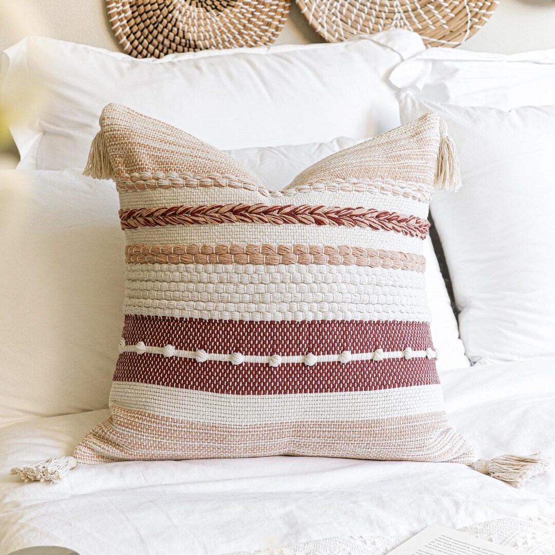 Rust Red Decorative Boho Pillow | Handmade Neutral Sofa Pillow | Decor ...