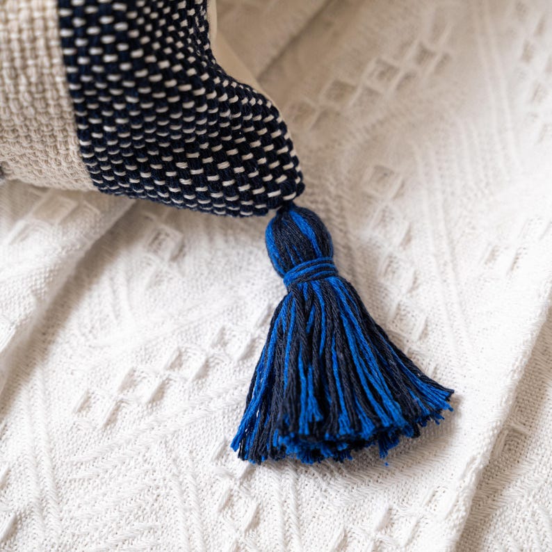 Dark Blue Handmade Decorative Throw Pillow, Boho Accent Throw Pillow ...
