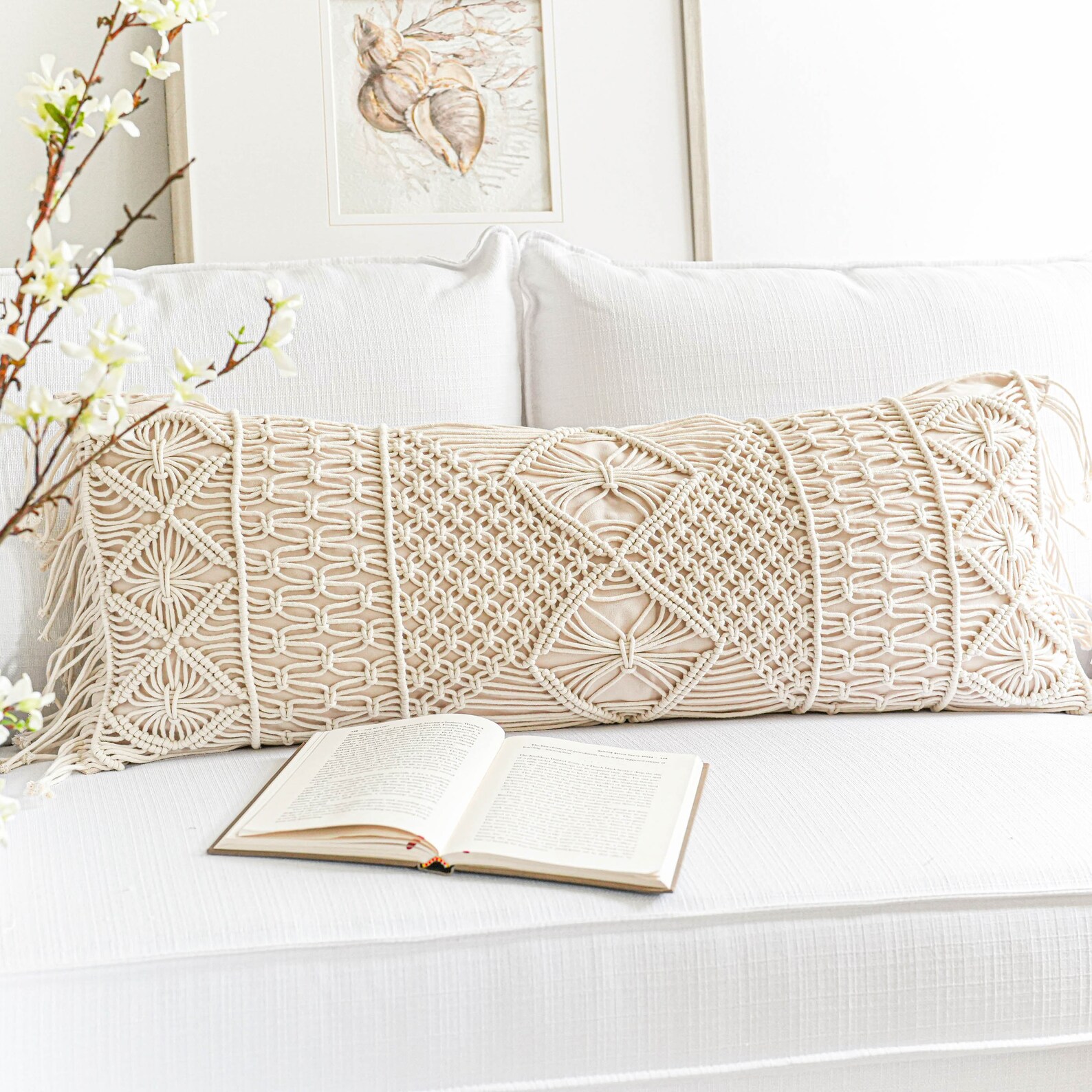 Beige Cream Macrame Lumbar Pillow Cover 14X36 Inch Bohemian - Etsy