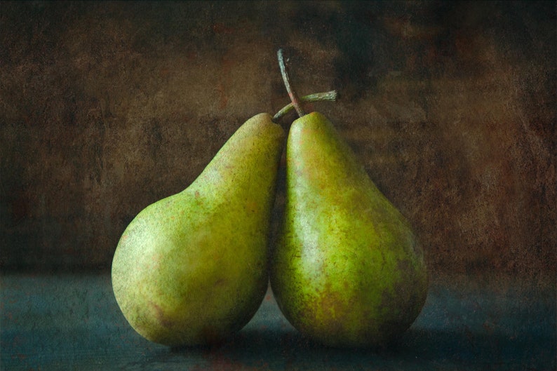 The Two Pears Fruit Still Life Photograph Print | Rustic Kitchen Wall ...