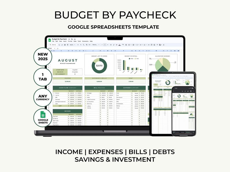 Budget by Paycheck, Monthly Budget, Weekly Paycheck, Google Sheets ...