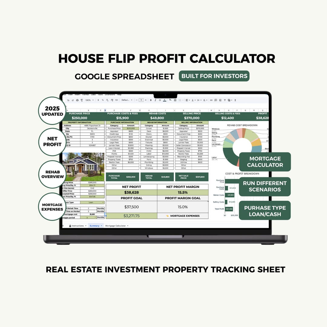 House Flipping Calculator, Google Sheets Investment Property, Fix and ...