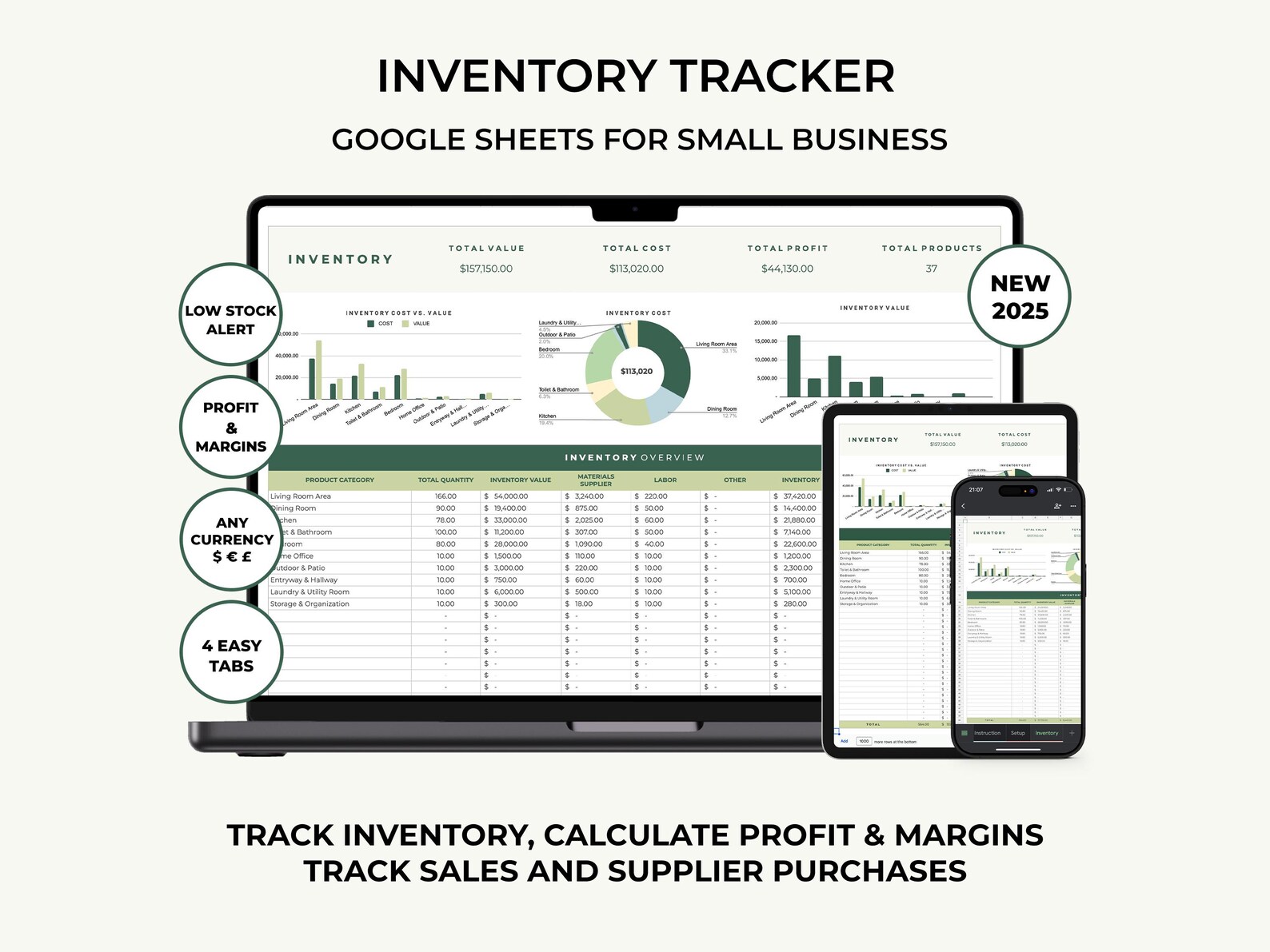 Inventory Tracker Spreadsheet Tool, Small Business Sales and Purchases ...