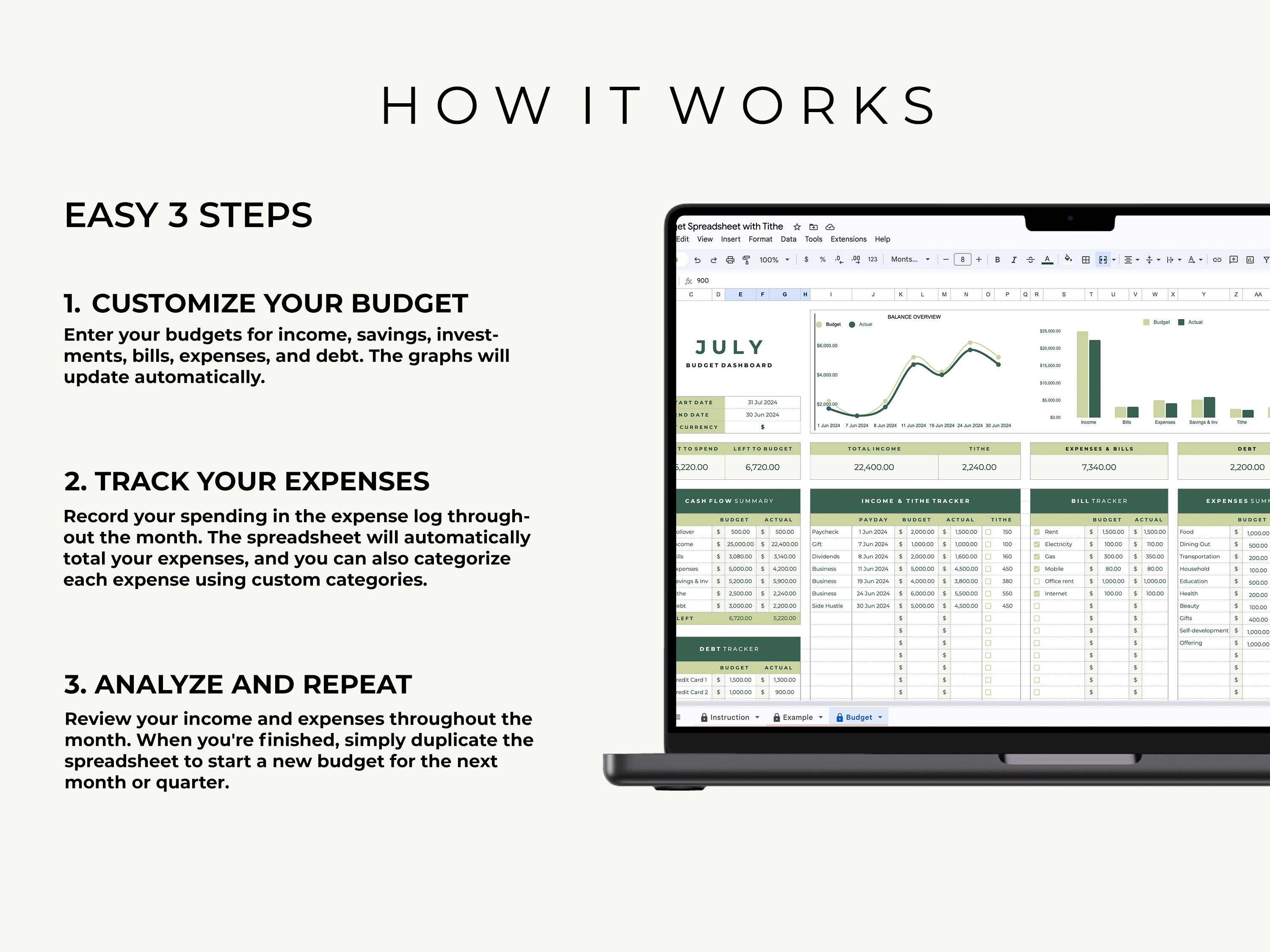 Monthly Budget Google Sheets With Tithe Tracker, Budget Planner ...