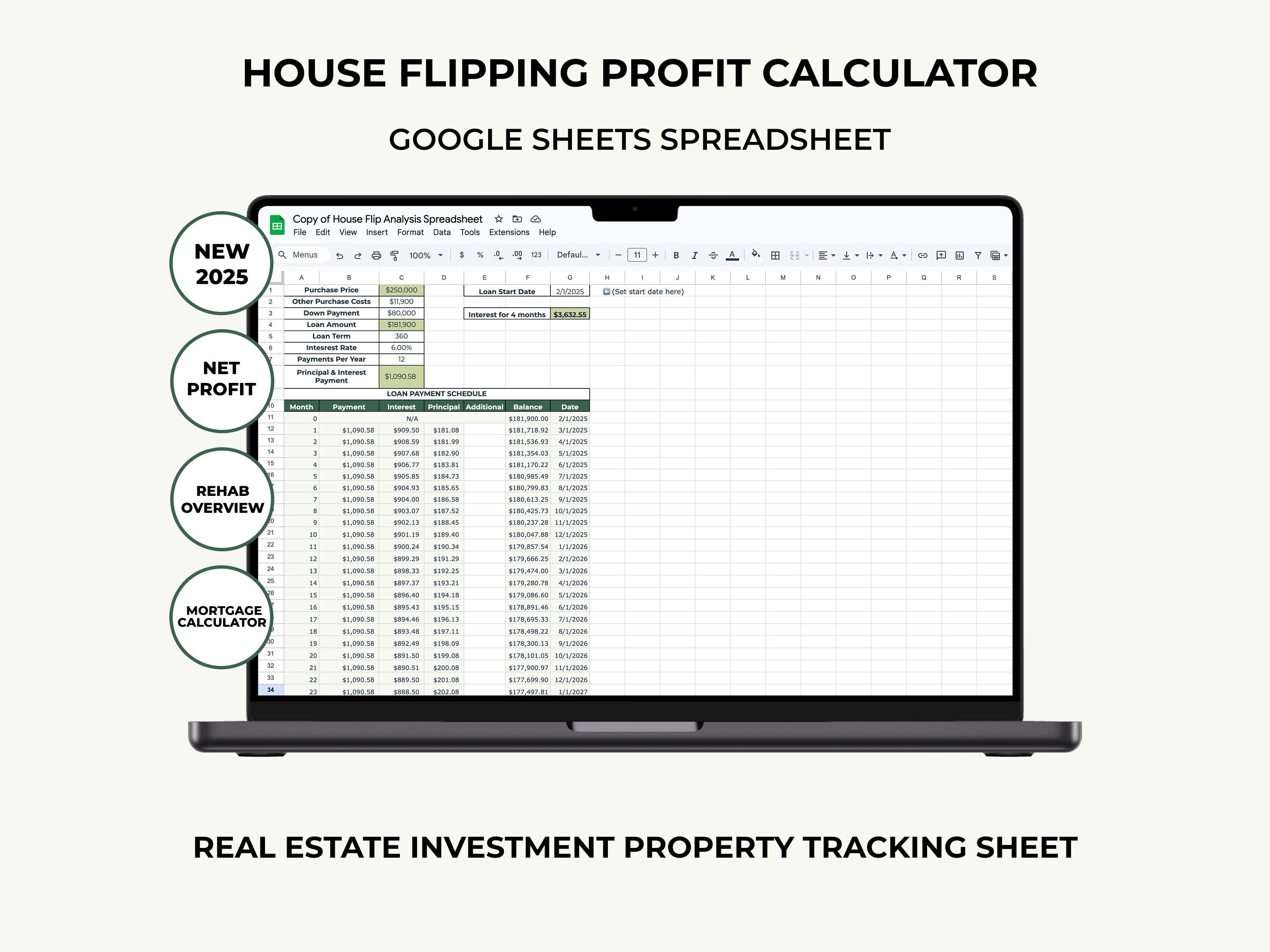 House Flipping Calculator, Google Sheets Investment Property, Fix and ...