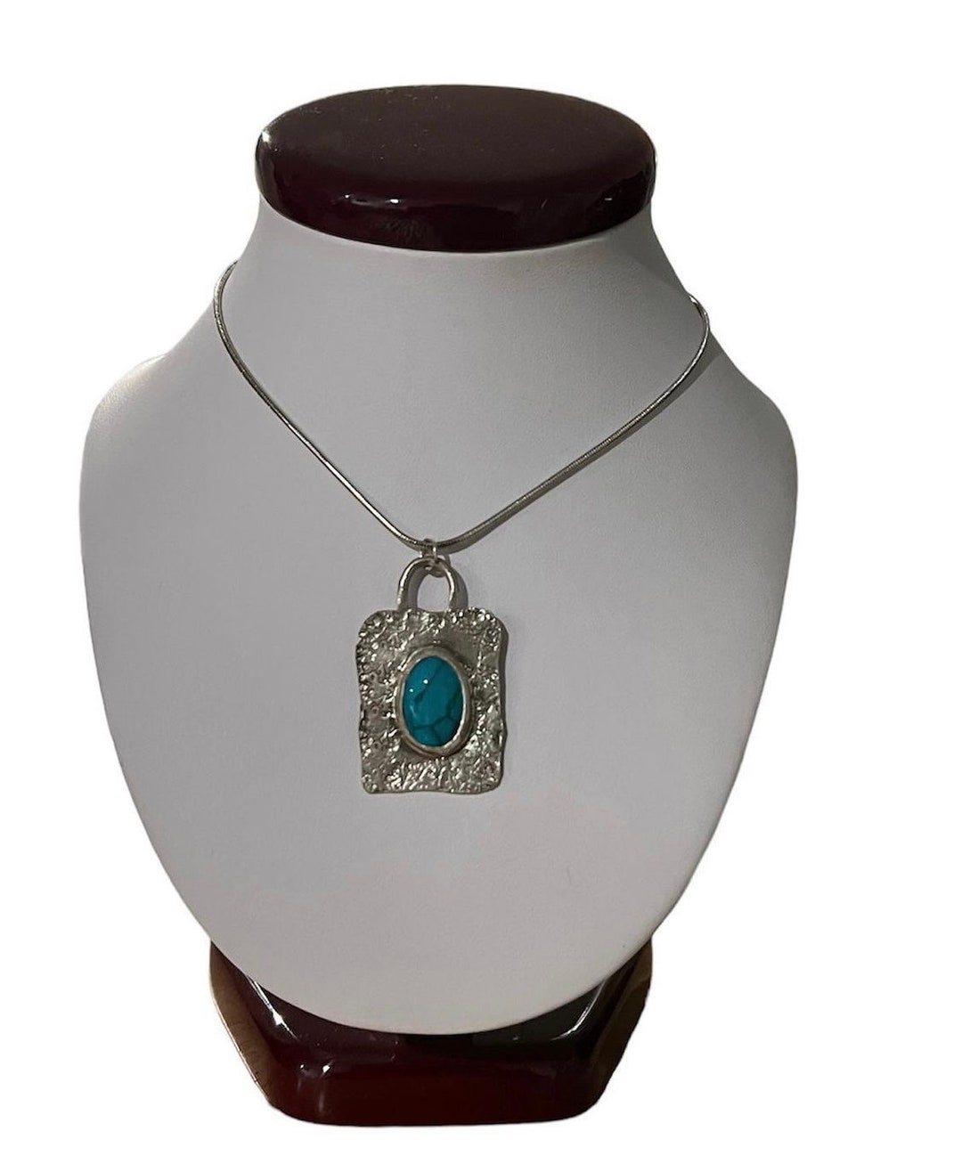 Geometric Silver Textured Bezel With a Turquoise Stone - Etsy