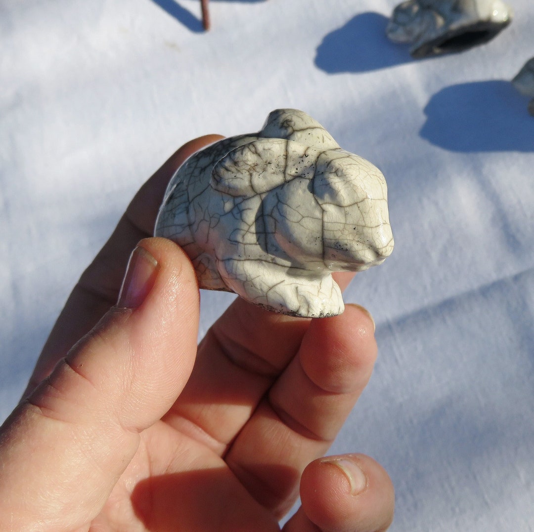 Bunny Clay Figurine, Raku Pottery Animals, Rabbit Statuette, Italy ...