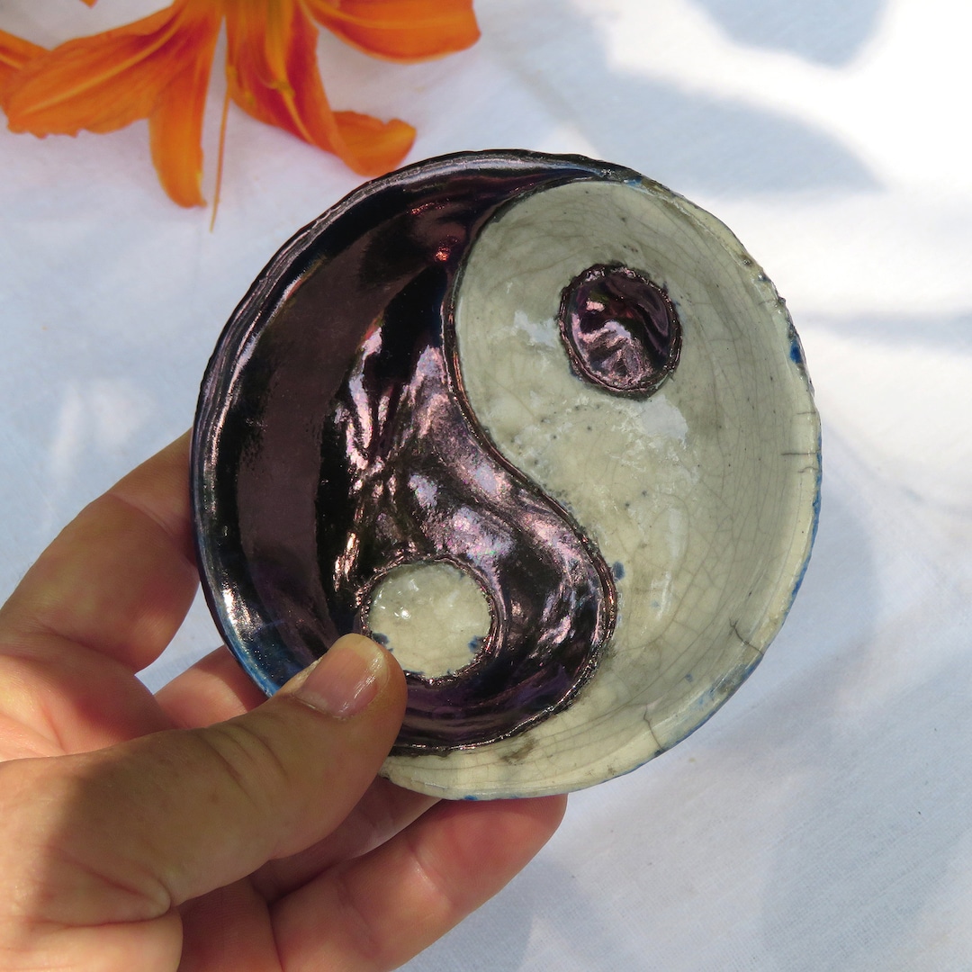 Taoism Yin Yang Bowl, Wabi Sabi Pottery, Handmade Raku Tray, Taoist ...