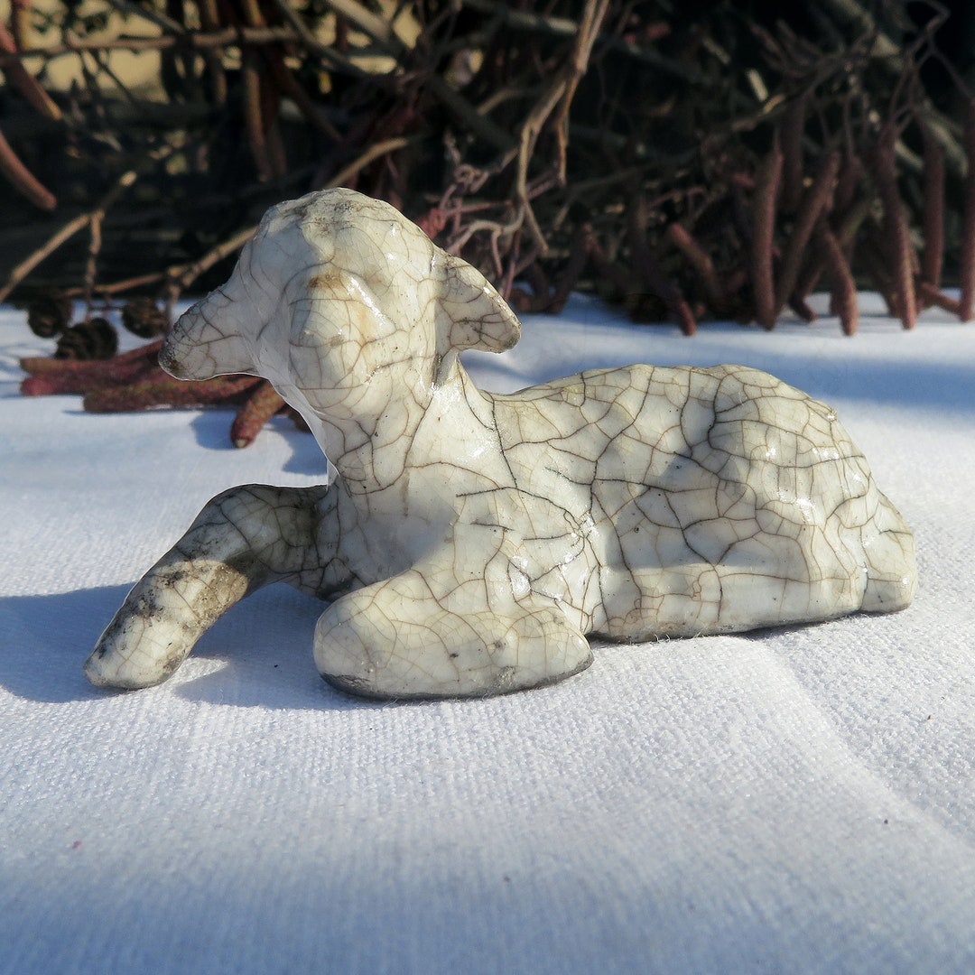 Easter Lamb Figurine, Raku Lamb Pottery, Shabby White Decor, Italy ...