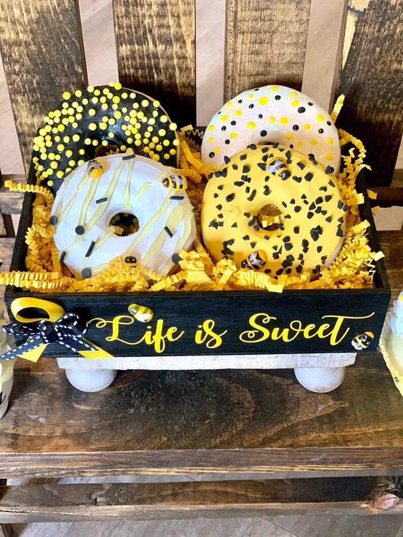 Faux Bee Donuts. Tiered Tray Bee Decor. Donuts in Crate - Etsy