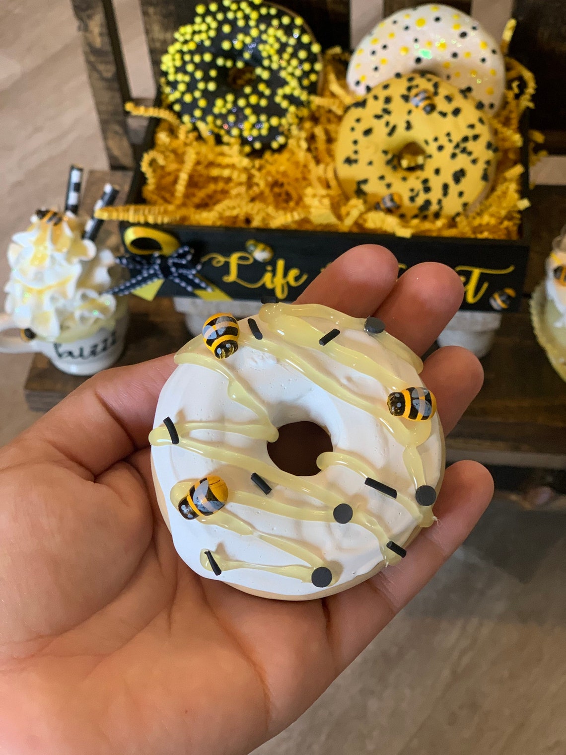 Faux Bee Donuts. Tiered Tray Bee Decor. Donuts in Crate | Etsy