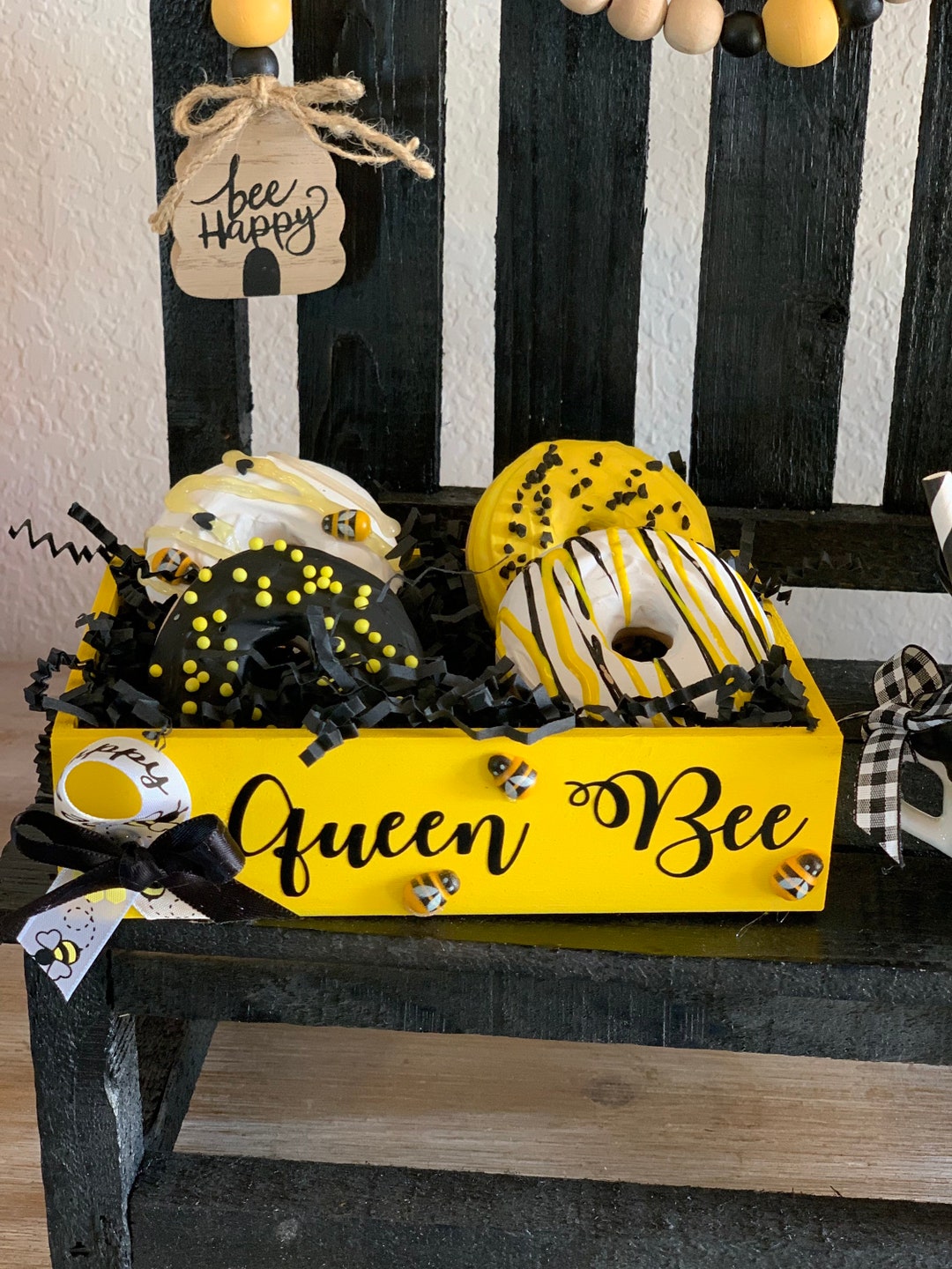 Faux Bee Donuts. Tiered Tray Bee Decor. Donuts in Crate - Etsy