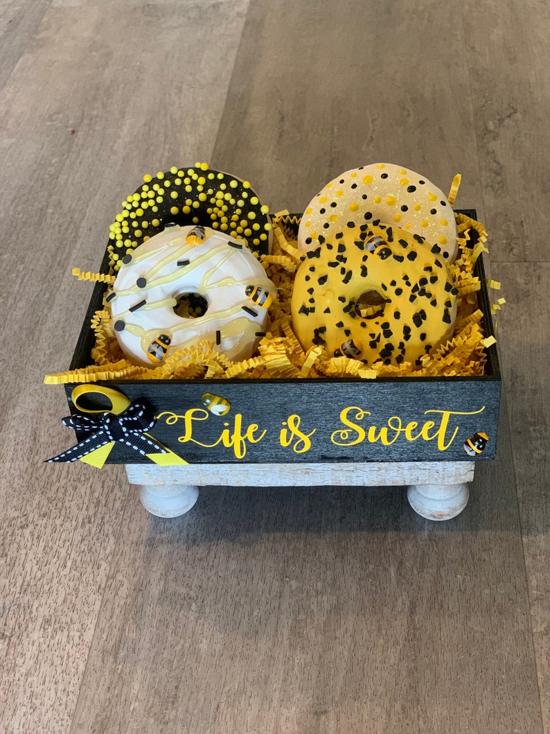 Faux Bee Donuts. Tiered Tray Bee Decor. Donuts in Crate | Etsy