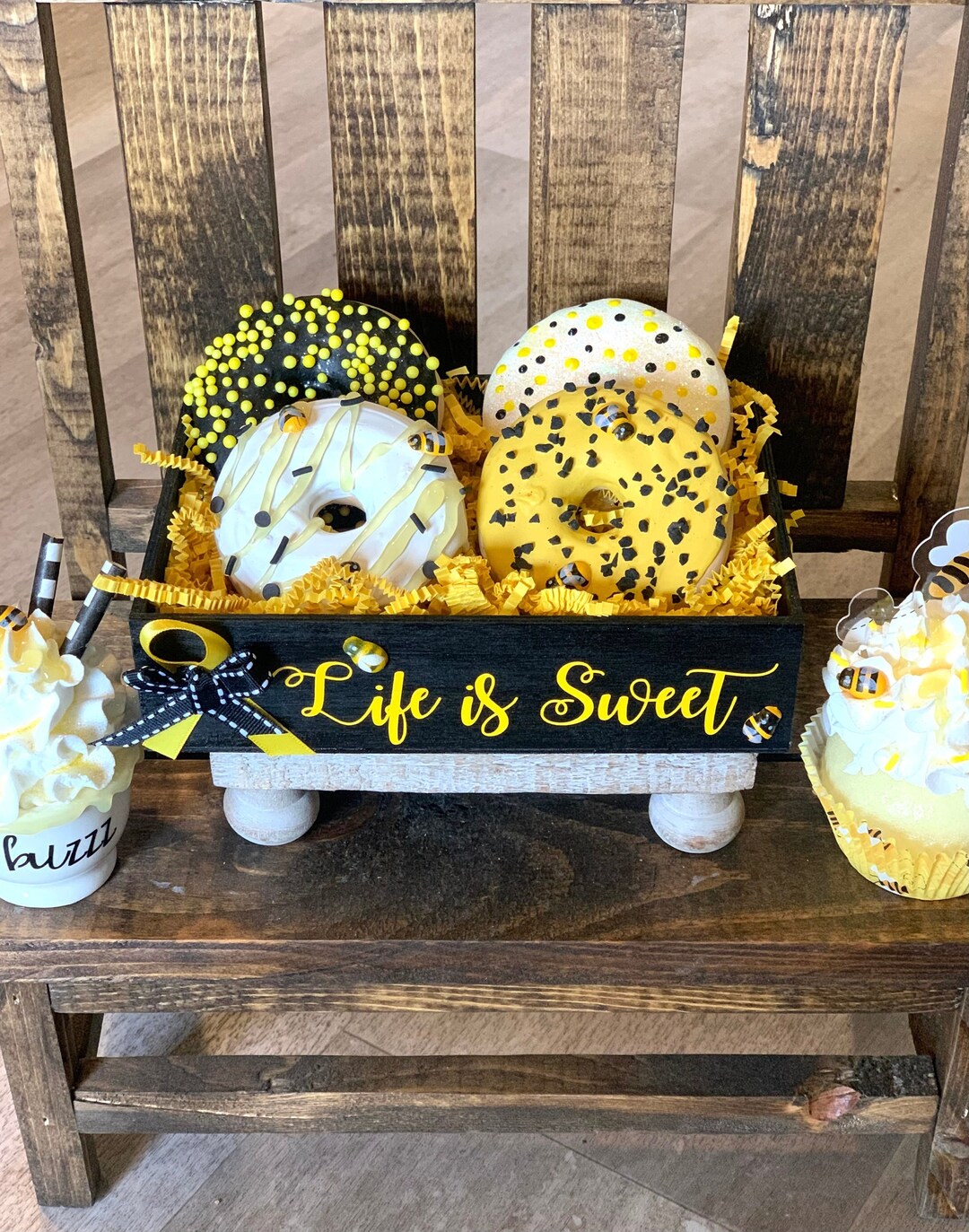 Faux Bee Donuts. Tiered Tray Bee Decor. Donuts in Crate - Etsy