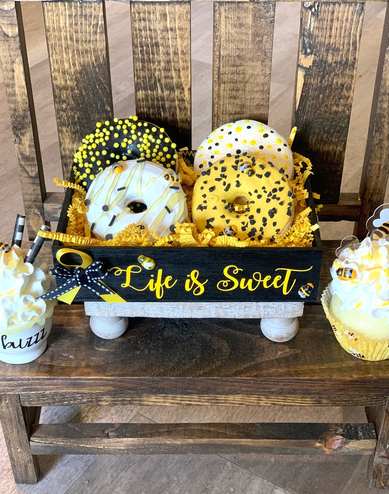 Faux Bee Donuts. Tiered Tray Bee Decor. Donuts in Crate | Etsy