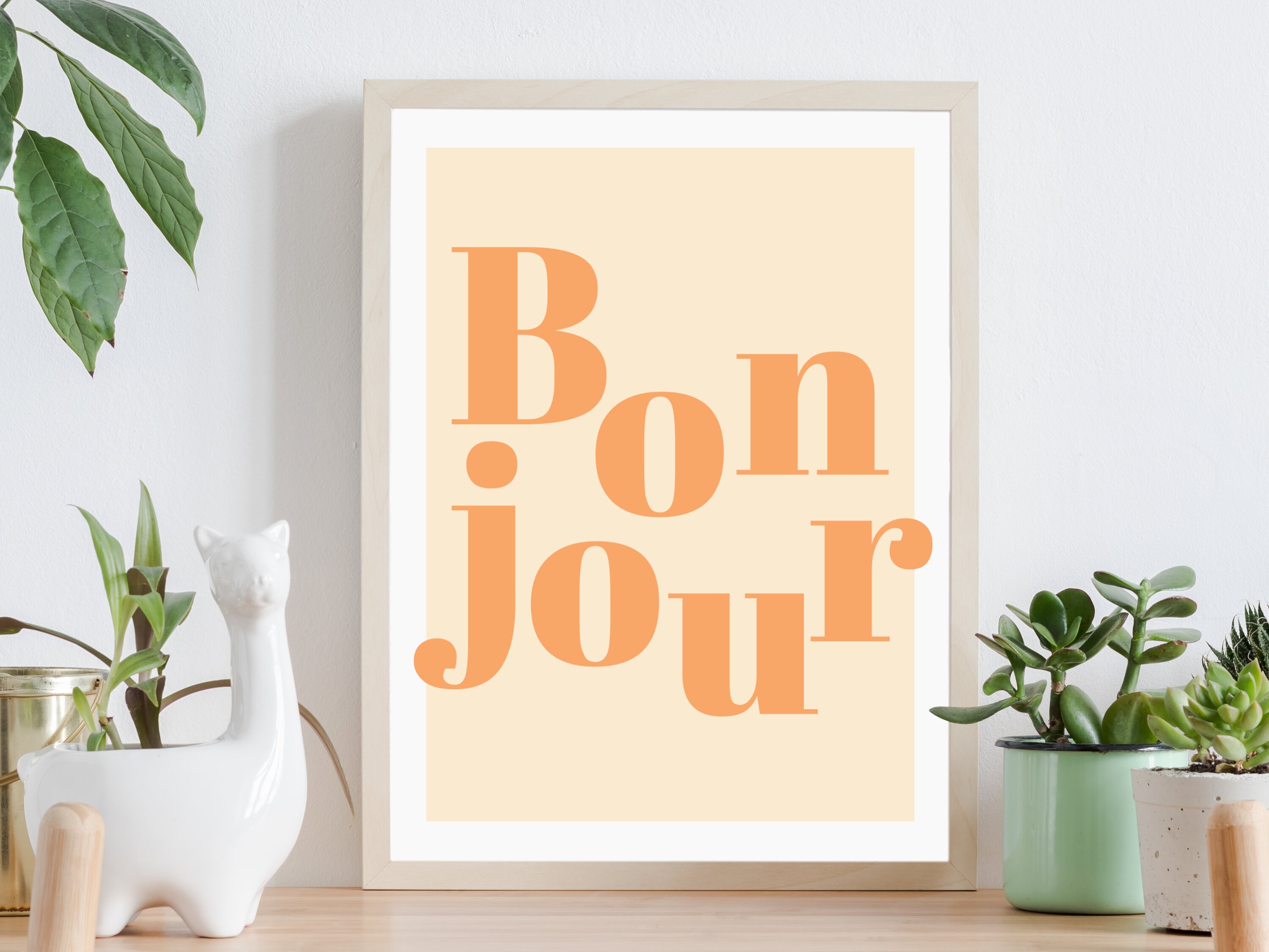 Bonjour Print French Print French saying print Colourful | Etsy