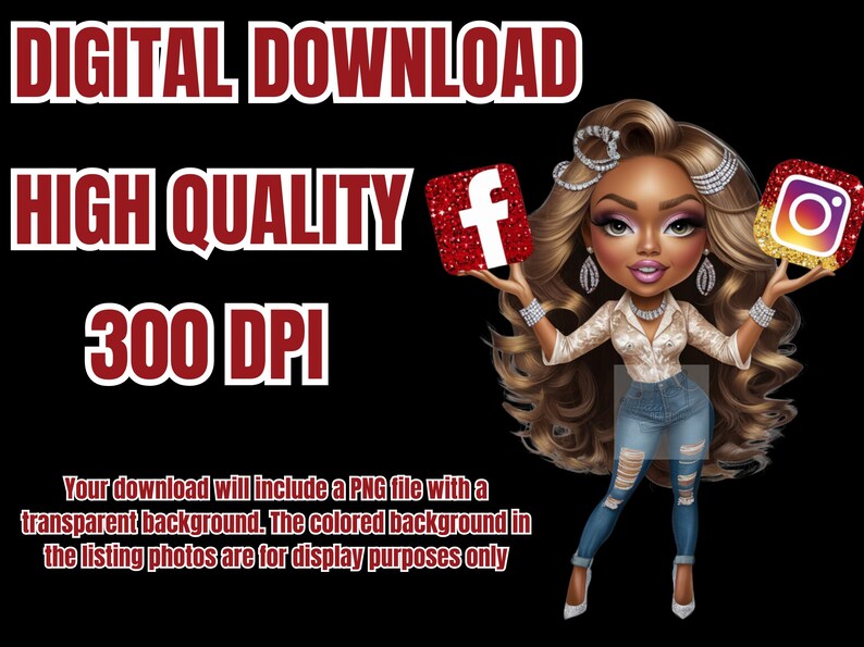 Social Media Queen Black Girl Chibi, PNG Digital Download Design - Etsy