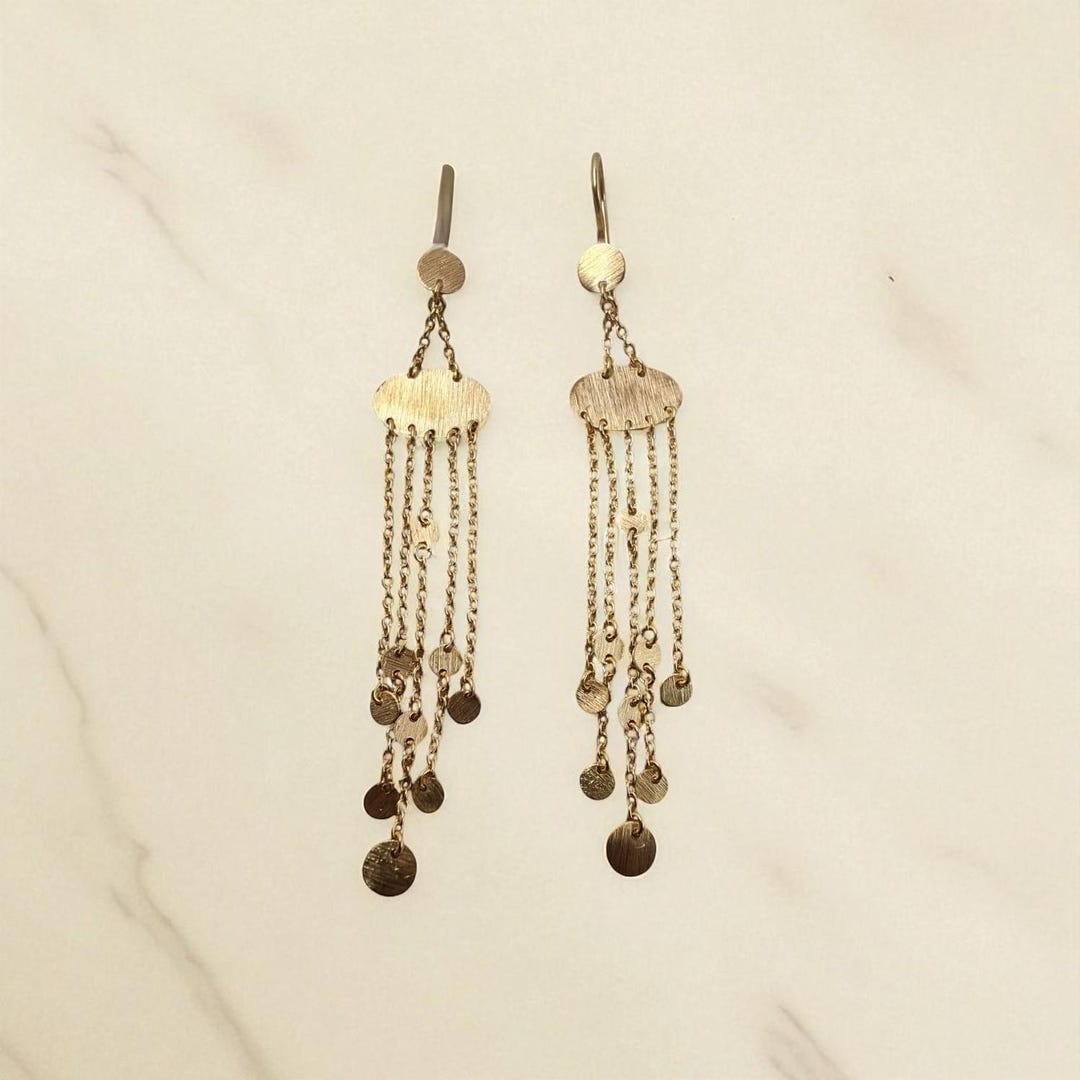 Boho Brass Dangle Earrings, Long Chain Drop Earrings, Bohemian Jewelry ...