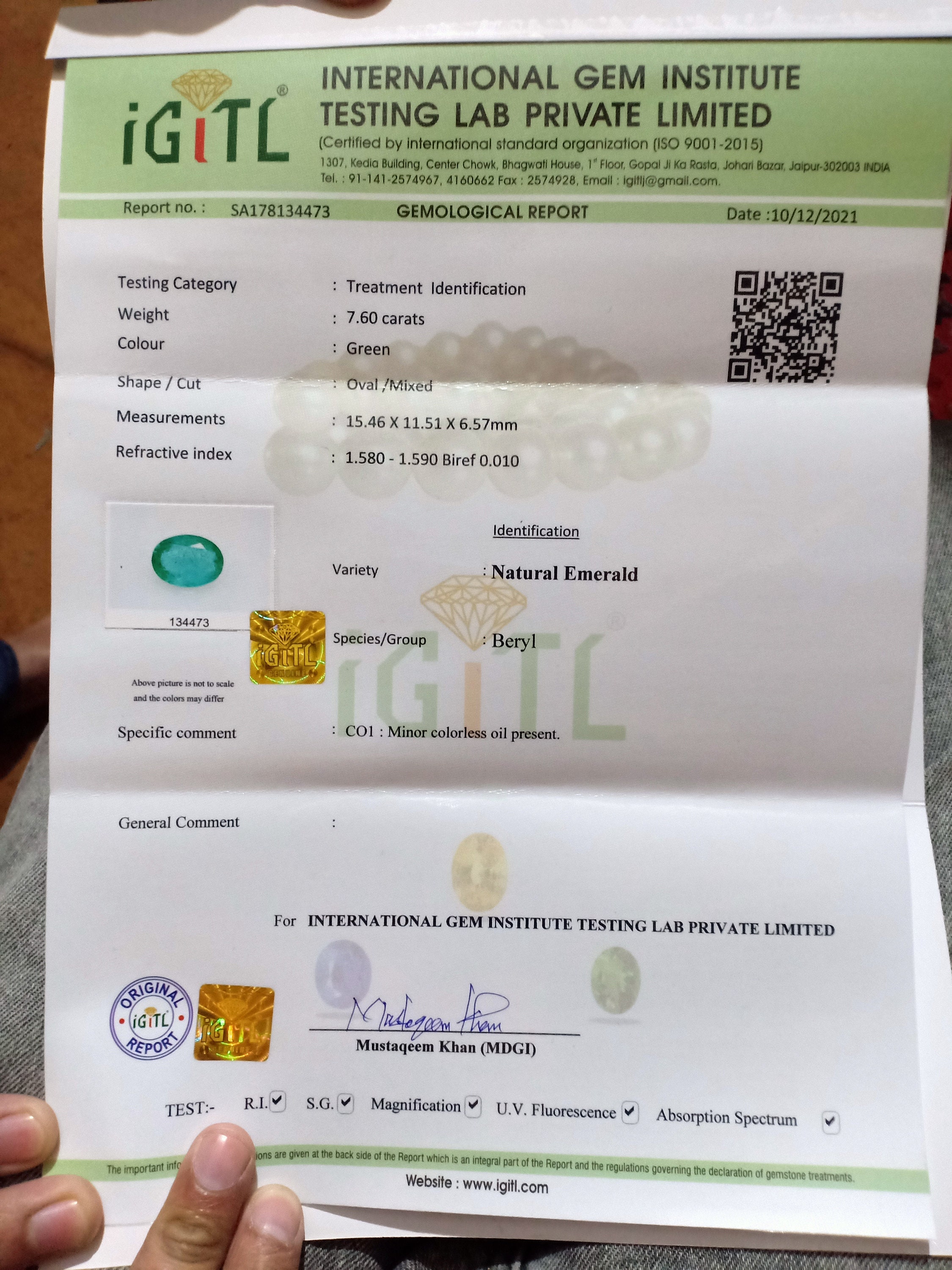 IGITL Certified Vivid Green NATURAL Emerald Oval7.60 Carat - Etsy