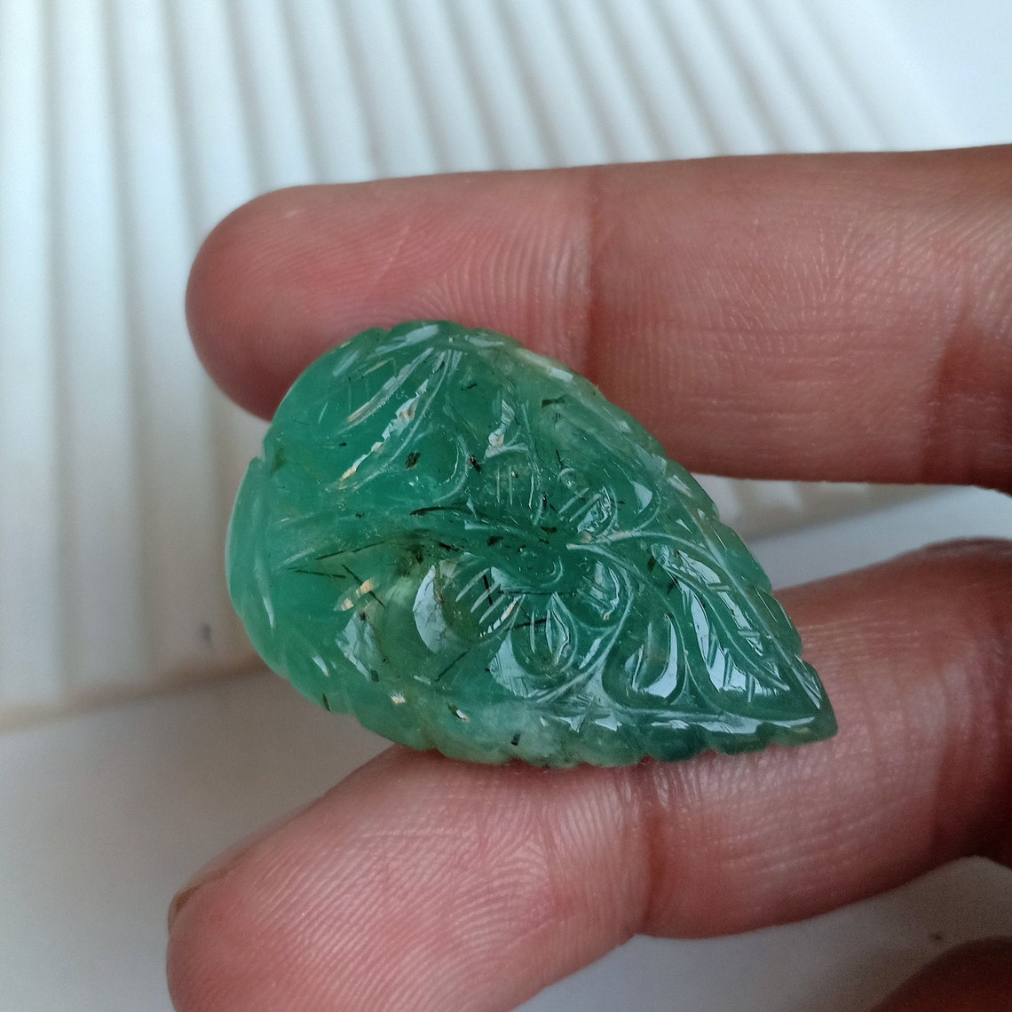 44.78 Crt Bigger Emerald Pear Carved Big Emerald Emerald - Etsy