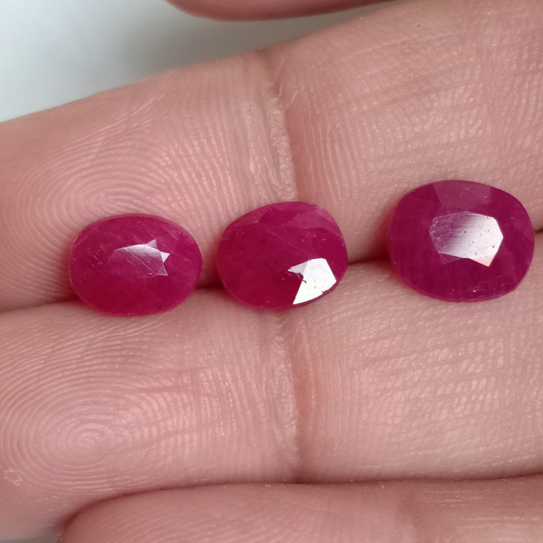 Natural Ruby Oval, 3 Pieces Pink Ruby Gemstone, Red Pink Ruby Loose ...