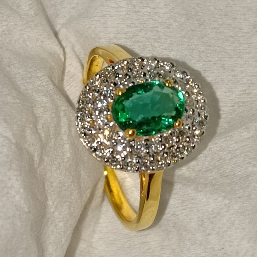 AAA Natural Emerald Oval 14k Yellow Gold Ring, Daimond Wedding Emerald ...
