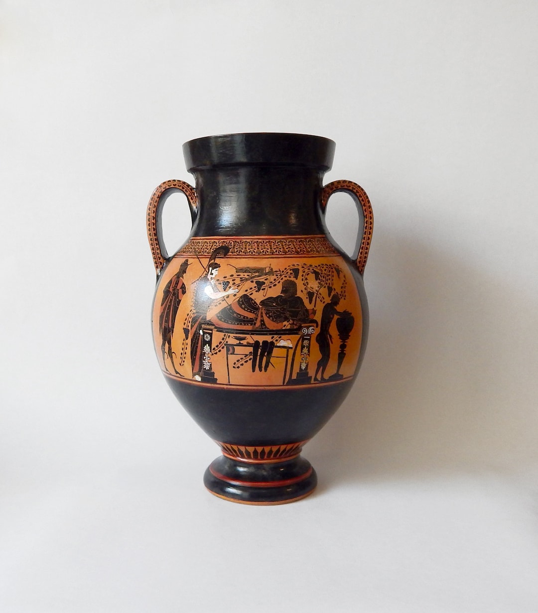 Ceramic Belly Amphora Andokides Painter Athena and Heracles Drinking Wine, bilingual Technique ...