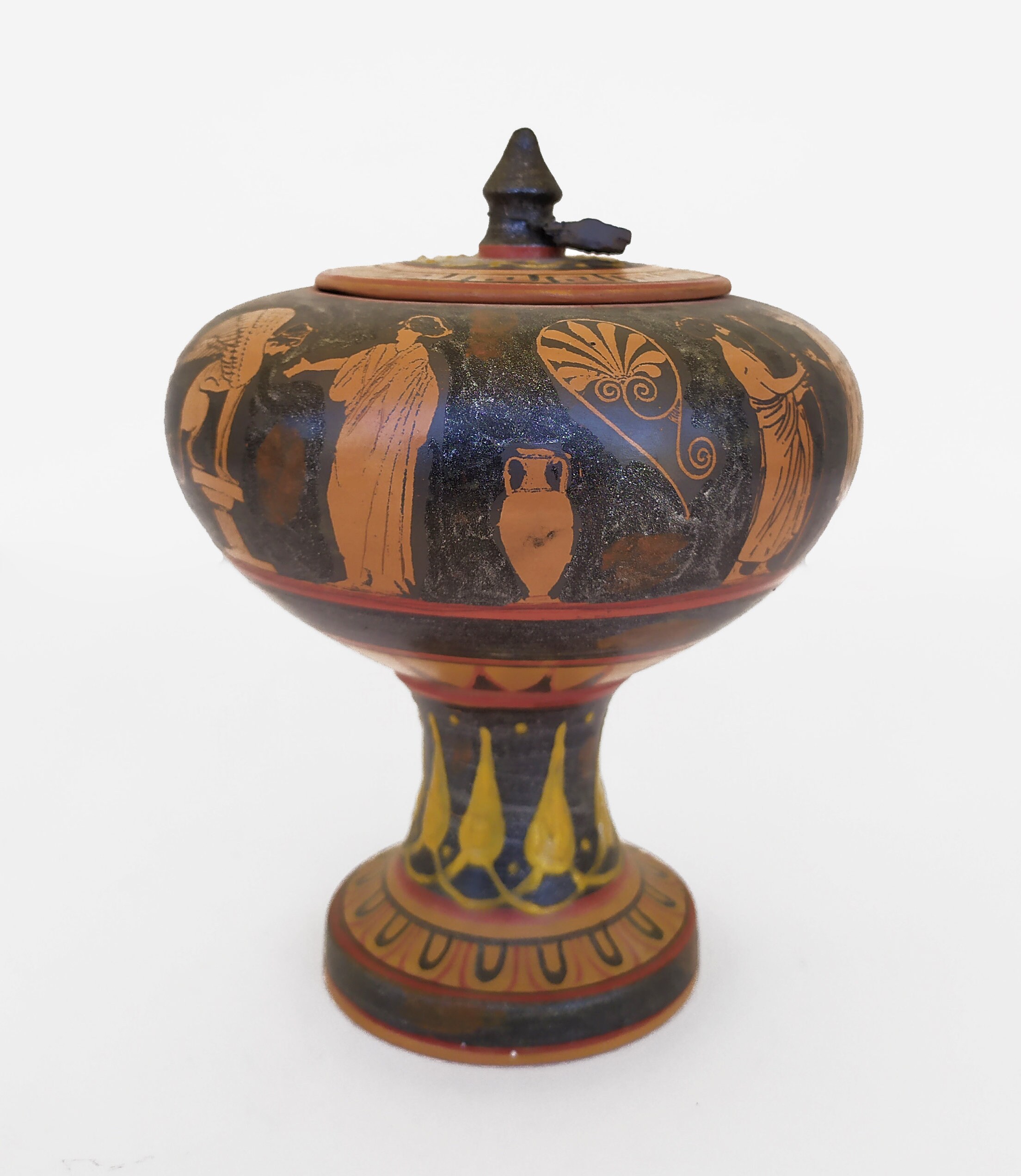 Athenian Red Figured Ceramic Pyxis, Hand Painted Greek Museum Copy ...