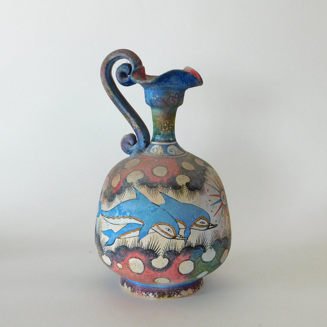 Minoan Period Ceramic Oinochoe - Dolphins - Hand Painted Greek Vase ...