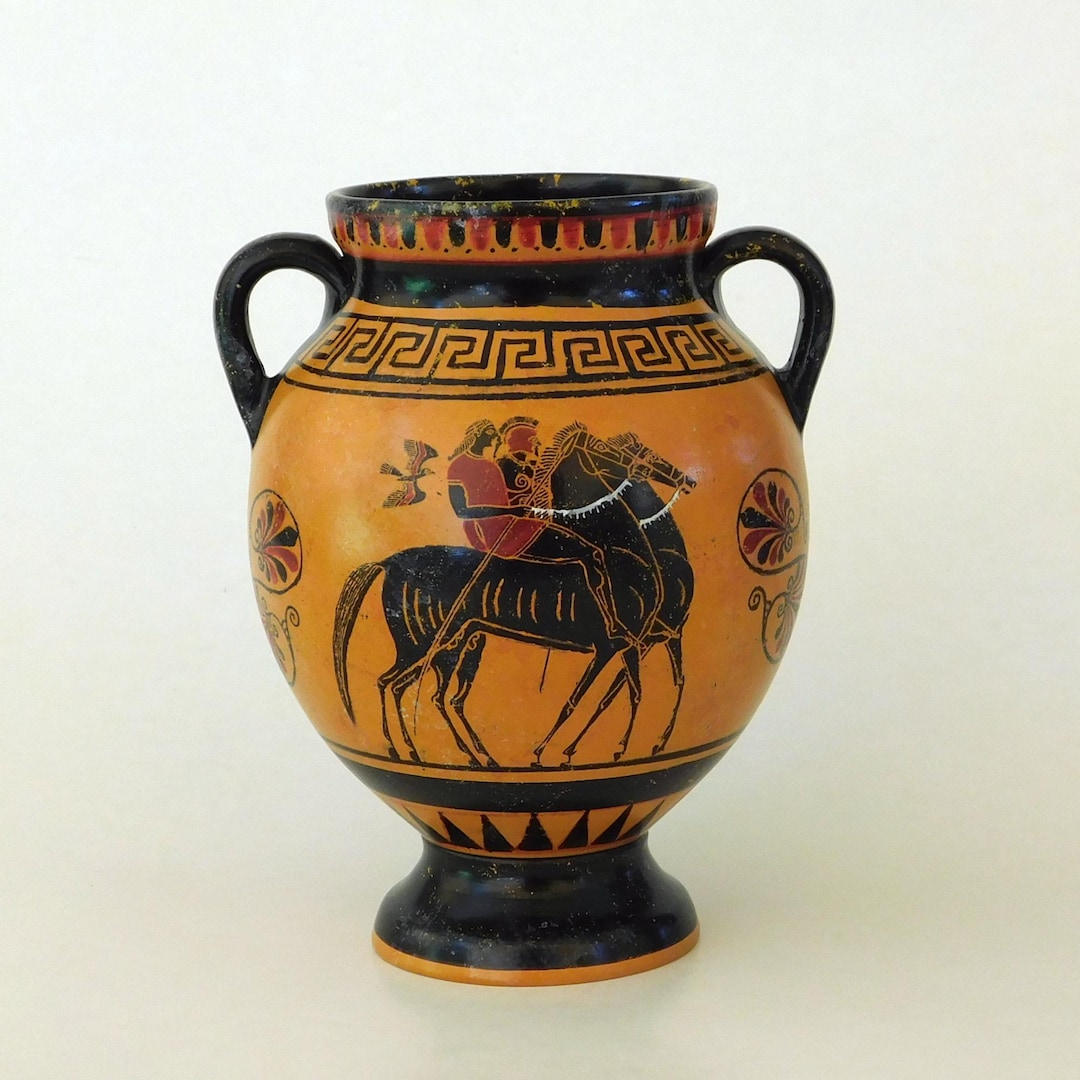 Attic Black Figured Ceramic Amphora, Museum Copy, Dioskouroi Castor ...