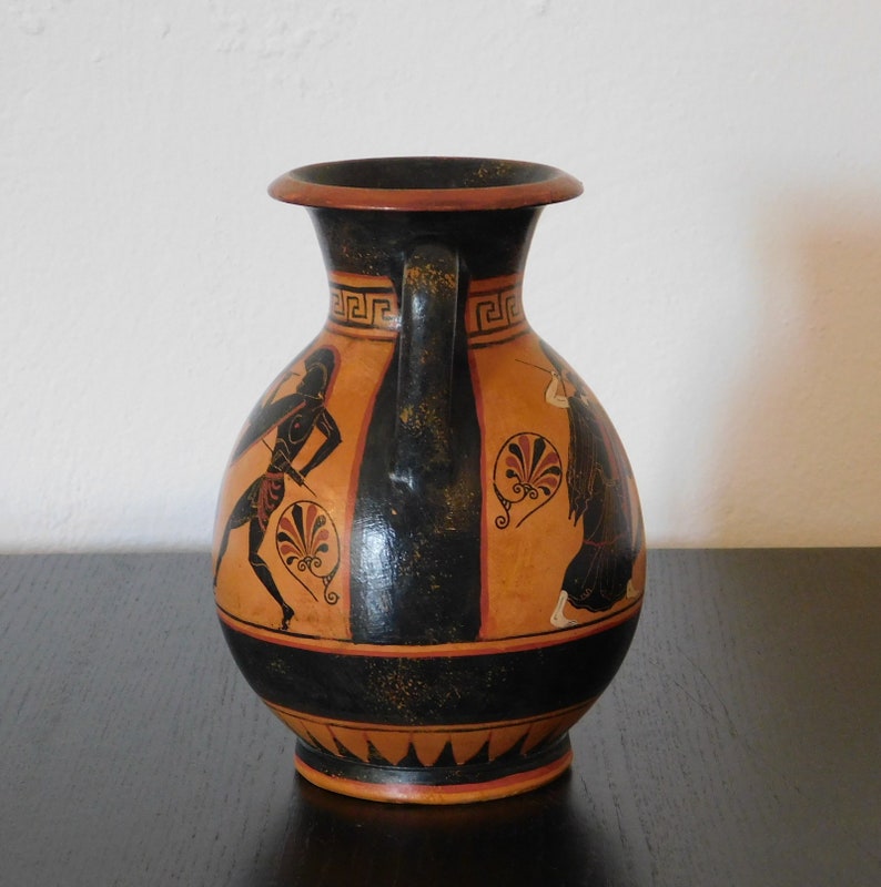 Black Figure Ceramic Pelike Athena, Enceladus / Trojan War Hand Painted ...