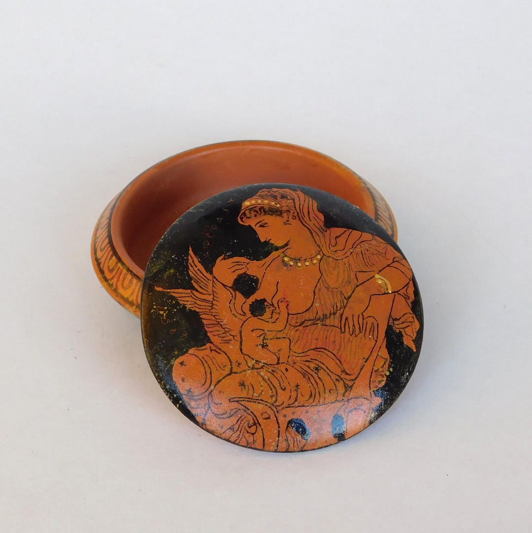 Red Figure Jewellery Box (pyxis) - Aphrodite, Eros - Hand Painted Greek ...