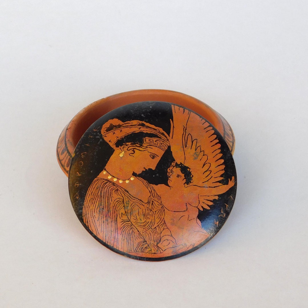 Red Figure Jewellery Box (pyxis) - Aphrodite, Eros - Hand Painted Greek ...