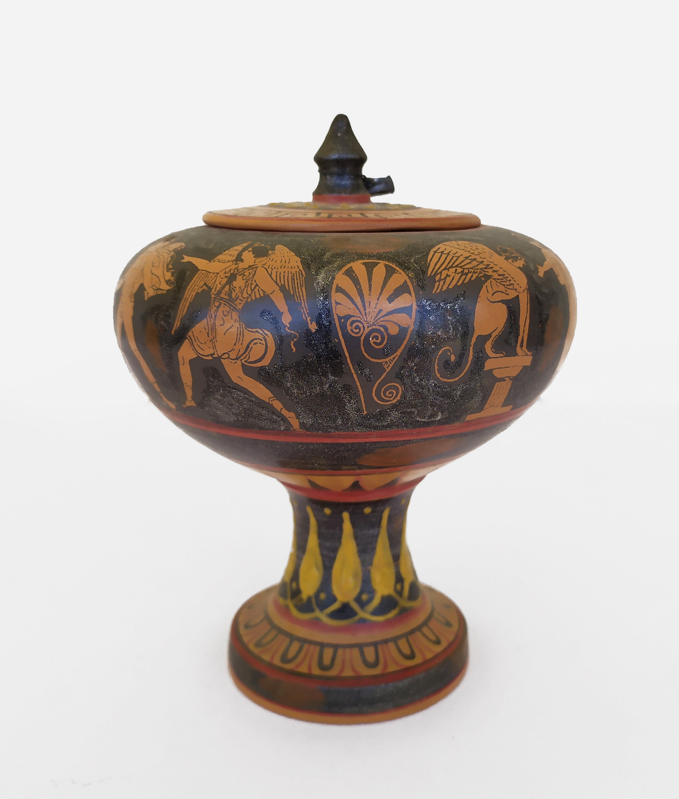 Athenian Red Figured Ceramic Pyxis, Hand Painted Greek Museum Copy ...
