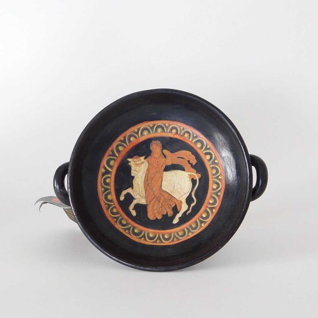 Red Figured Ceramic Kylix Cup - Europa With Zeus - Hand Painted Greek ...