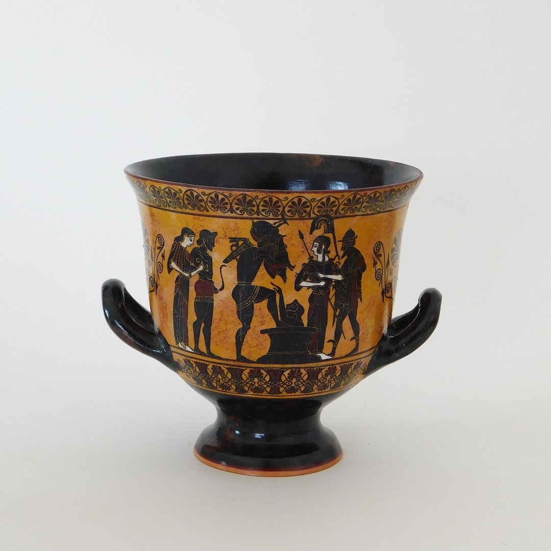 Attic Black Figured Ceramic Krater, Museum Copy, Hermes, Athena, Apollo ...