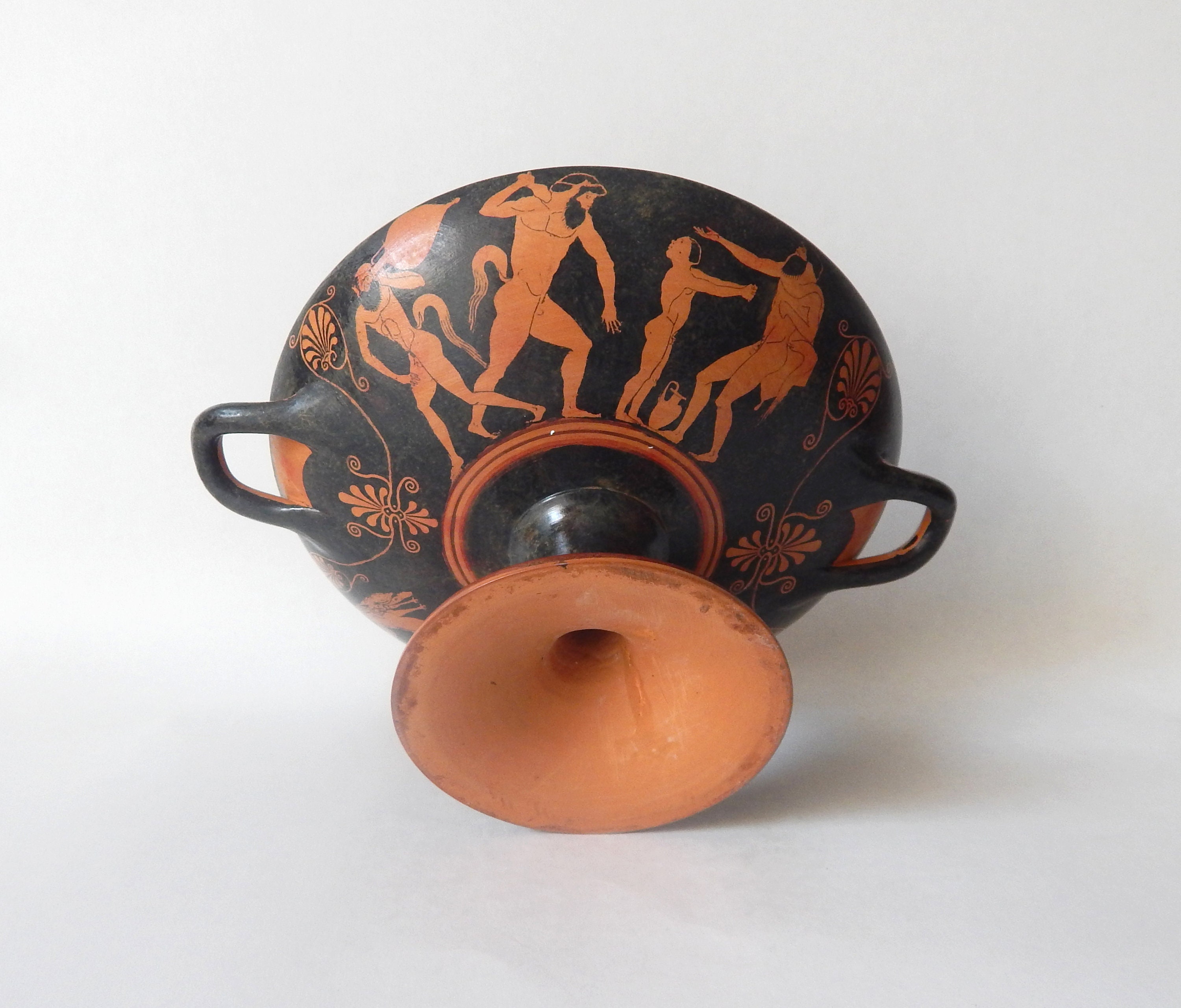 Red Figured Ceramic Kylix Cup Oedipus and the Sphinx / Satyrs Hand ...