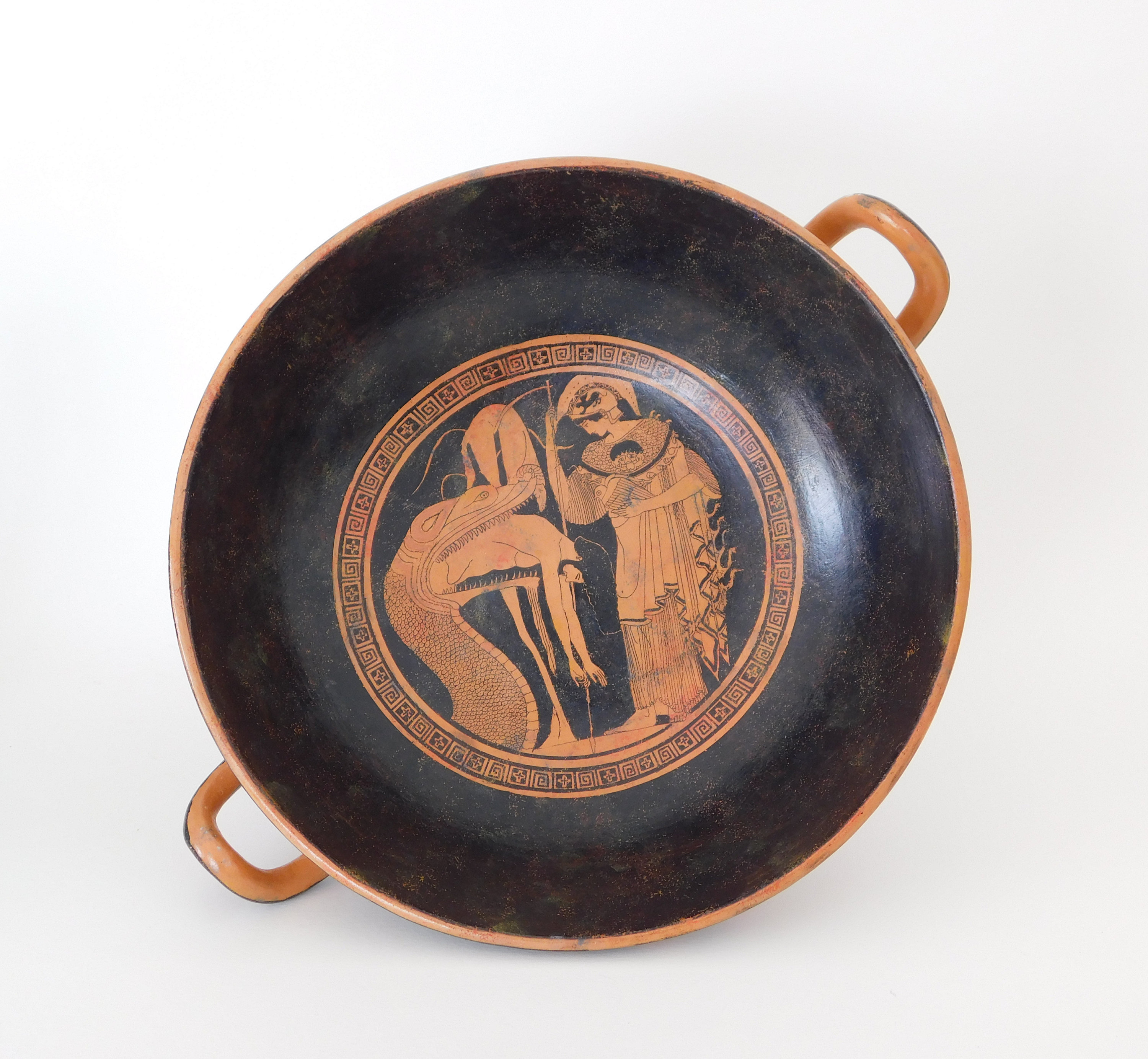 Attic Red Figured Ceramic Kylix, Museum Copy, Jason, Colchian Dragon, Athena, Hand Painted Greek ...