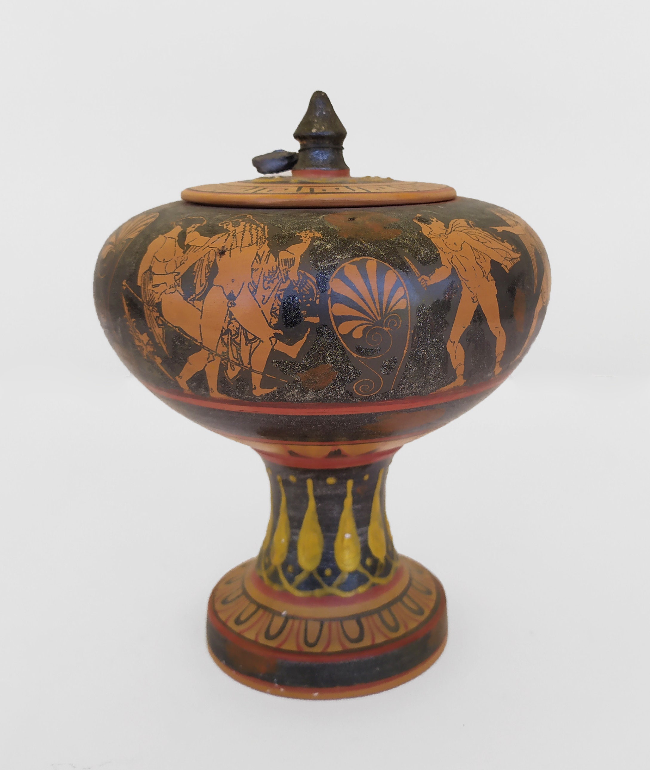 Athenian Red Figured Ceramic Pyxis, Hand Painted Greek Museum Copy ...